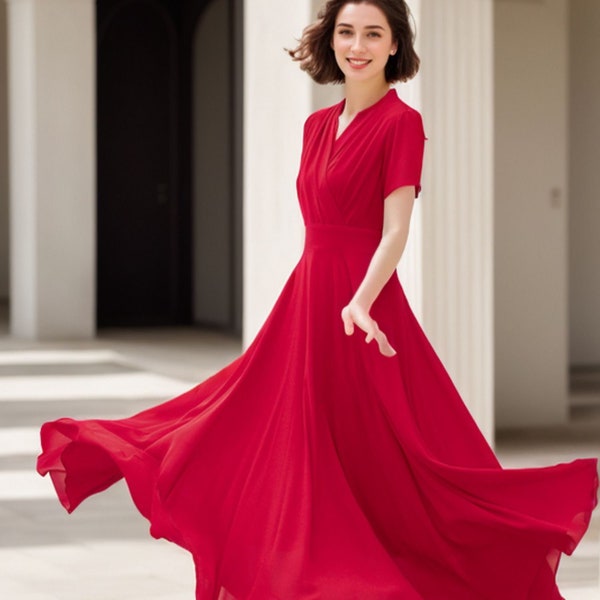 Red Chiffon Dresses for Women - Etsy
