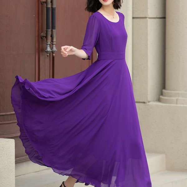 Purple Chiffon Dress - Etsy