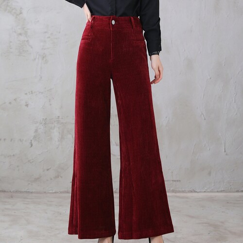 Red Corduroy Pants Wide Leg Pants for Women Long Pants High - Etsy