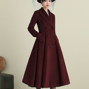 Wine Red Wool Coat, Wool Princess Coat, Winter Coat Women, A-line Swing ...