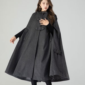 Dark Gray Wool Cape Coat for Women, Plus Size Wool Cape Coat, Autumn ...
