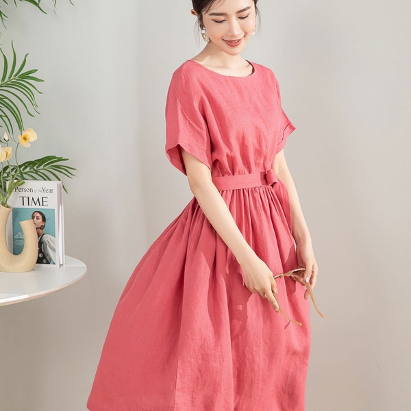 Pink Linen Dress - Etsy