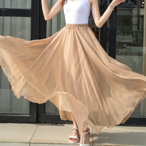 Summer Gray Swing Chiffon Skirt Long Skirts for Women High - Etsy