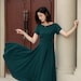 Elegant Deep Green Midi Dress, Flattering A-line Fit Dress, Handcrafted ...