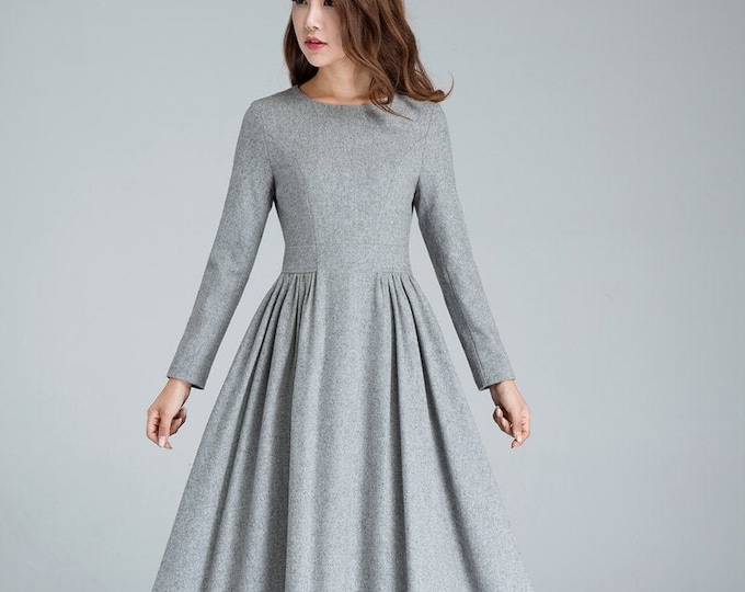 Grijze wollen jurk geplooide jurk lange jurk dames jurken | Etsy Nederland