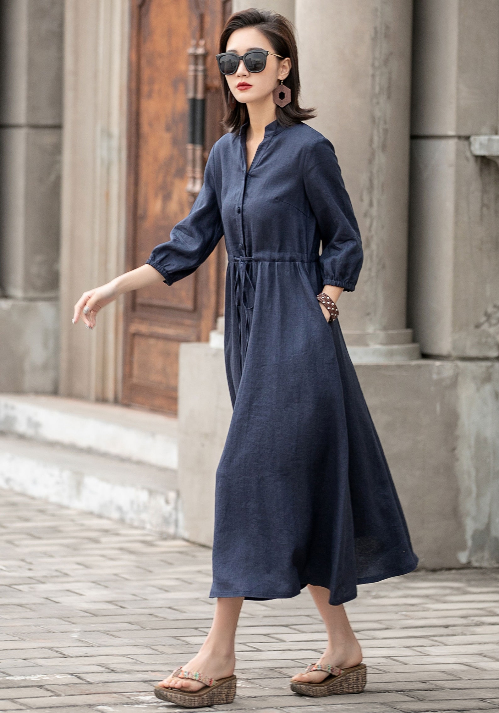 Swing Linen Shirt Dress Button Front Shirtdress With Pockets - Etsy