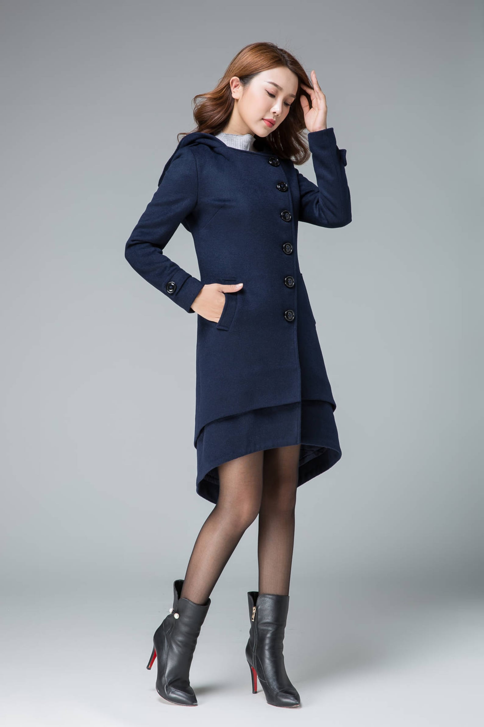Asymmetrical Coat, Hooded Coat, Wool Coat, Winter Coat Women ...
