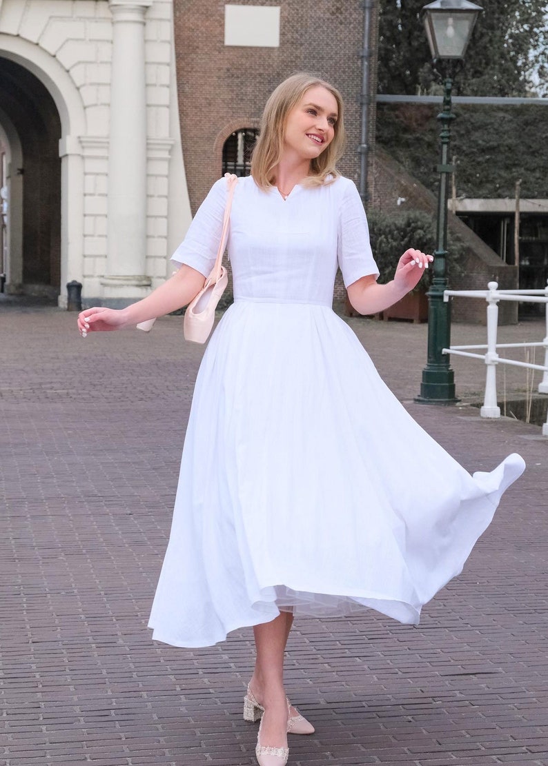 Women's Vintage Inspired Summer Swing Midi Dress in Beige - Etsy