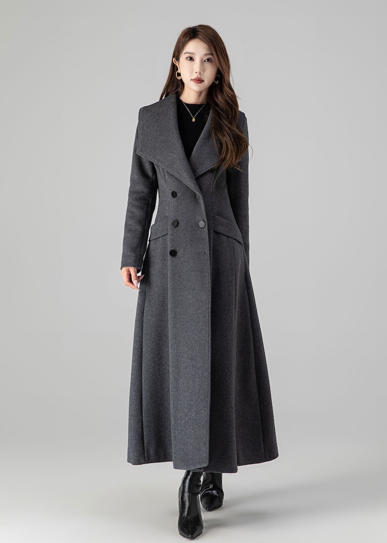 Dark Gray Wool Maxi Coat, Womens Wool Trench Coat, Warm Winter Coat ...