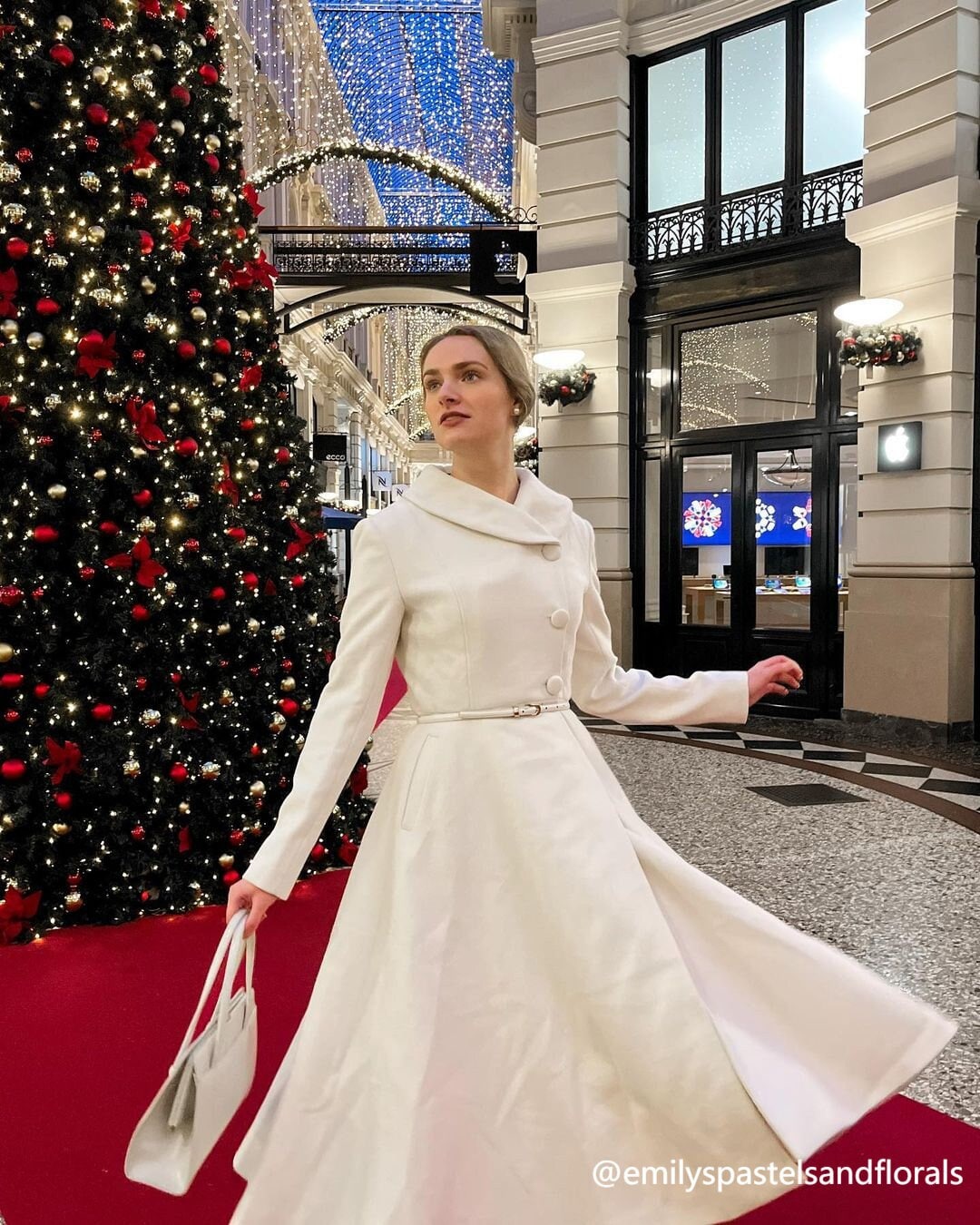White Winter Wool Princess Coat, Wedding Wool Coat, Fit and Flare Coat ...