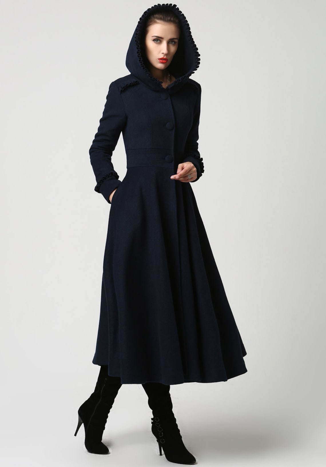 Long Wool Coat Womens Coats Navy Blue Coat Plus Size Coat Etsy
