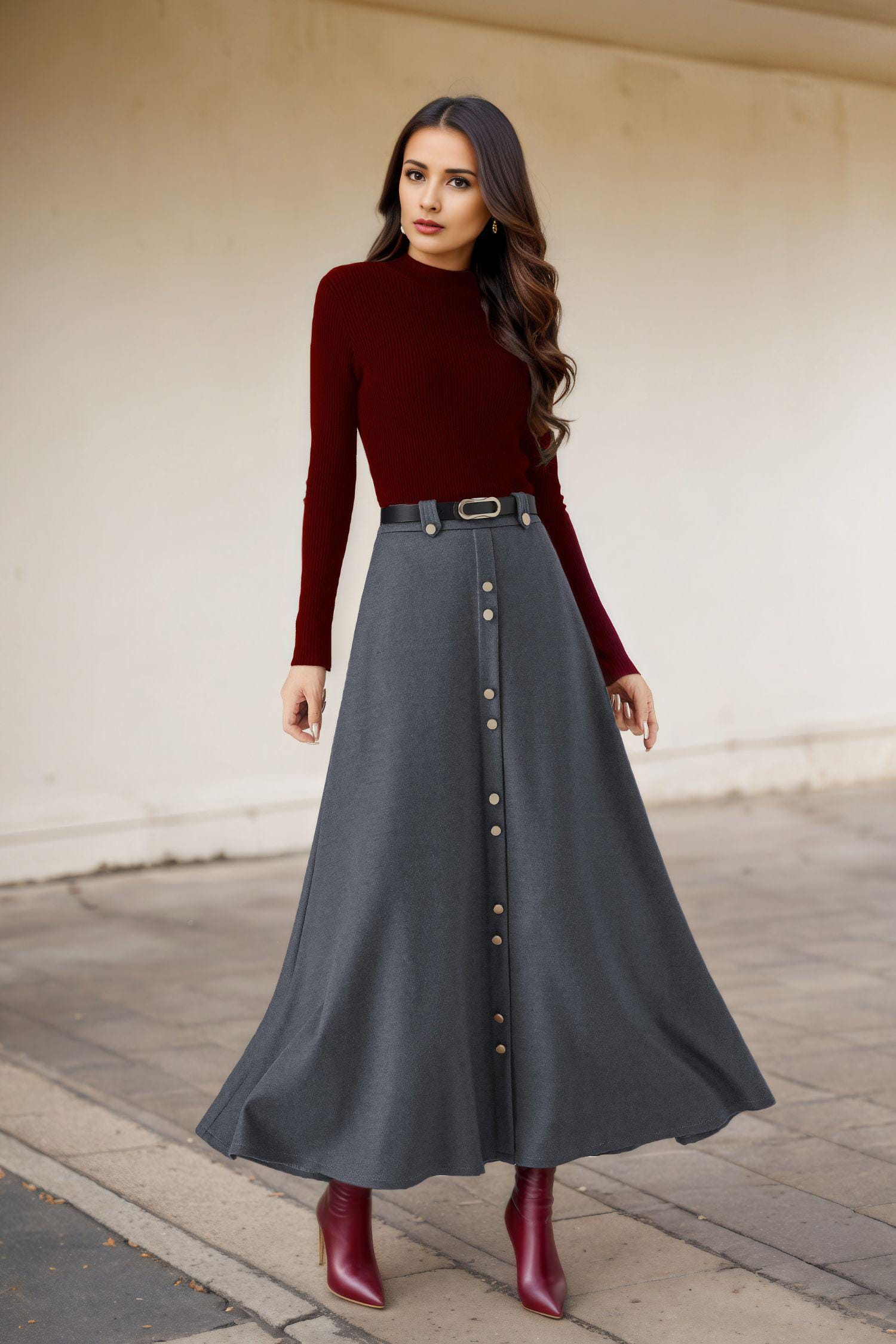 Long Wool Skirt, Maxi Wool Skirt, A-line Wool Skirt, Gray Wool Skirt ...