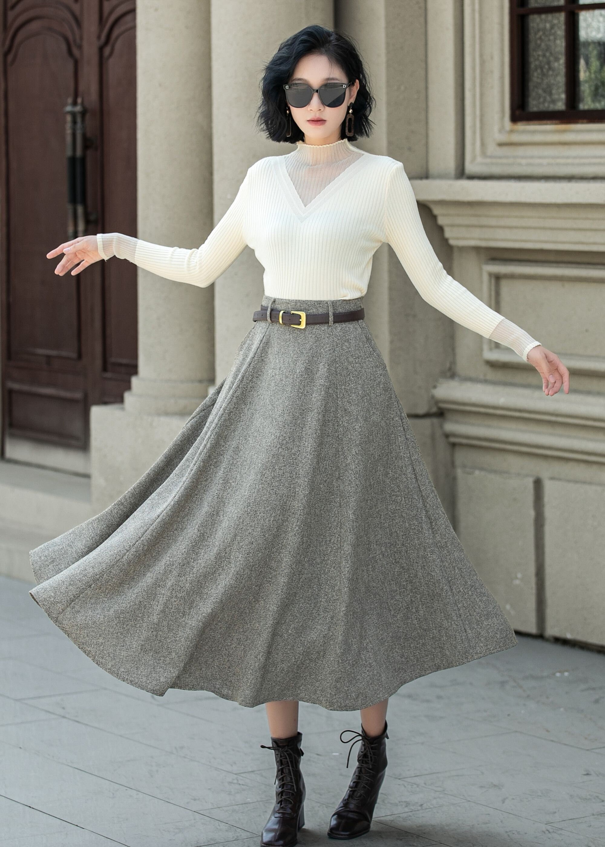 Wool Skirt, A Line Skirt Women, Winter Warm Skirt, Swing Wool Skirt ...