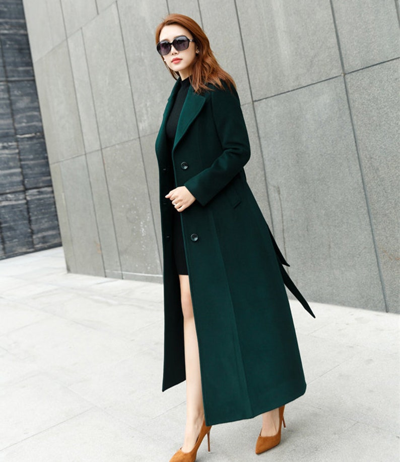 Long Wool Coat, Green Wool Coat, Wool Coat Women, Long Sleeves Wool ...