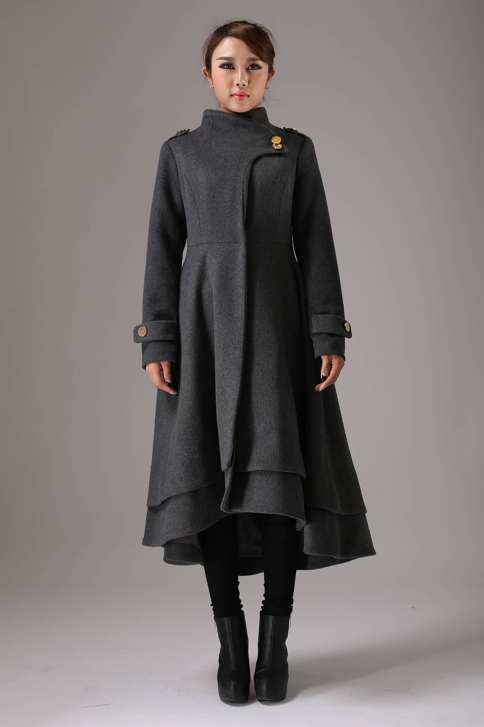 Gray Wool Coats, Long Wool Coat Women, Winter Coat, Wool Coat, Swing Coat, Belted Wool Coat ...