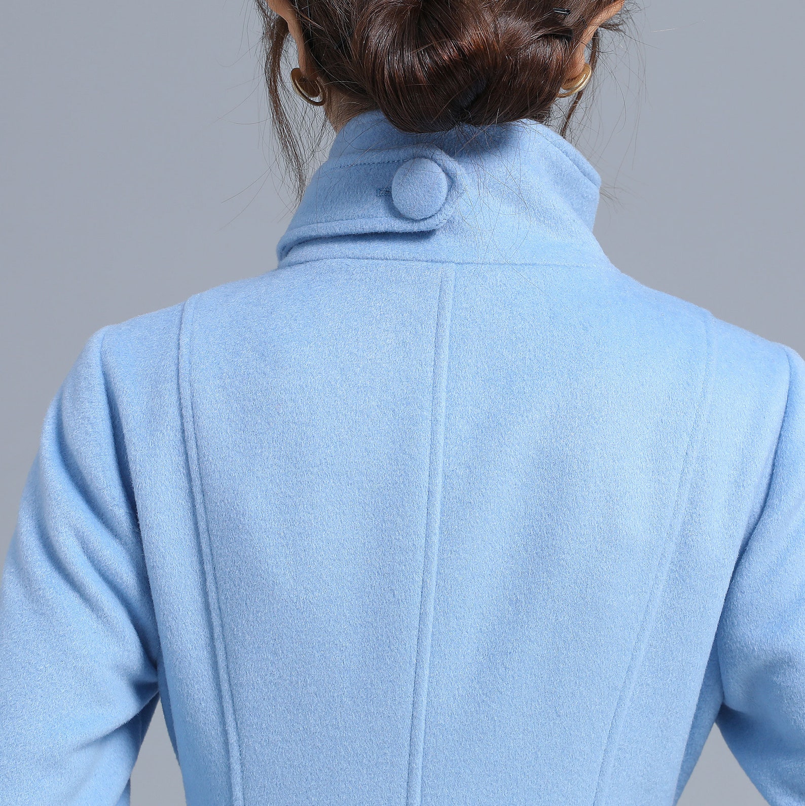 Double Breasted Wool Coat, Light Blue Wool Coat, Warm Winter Wool Coat ...