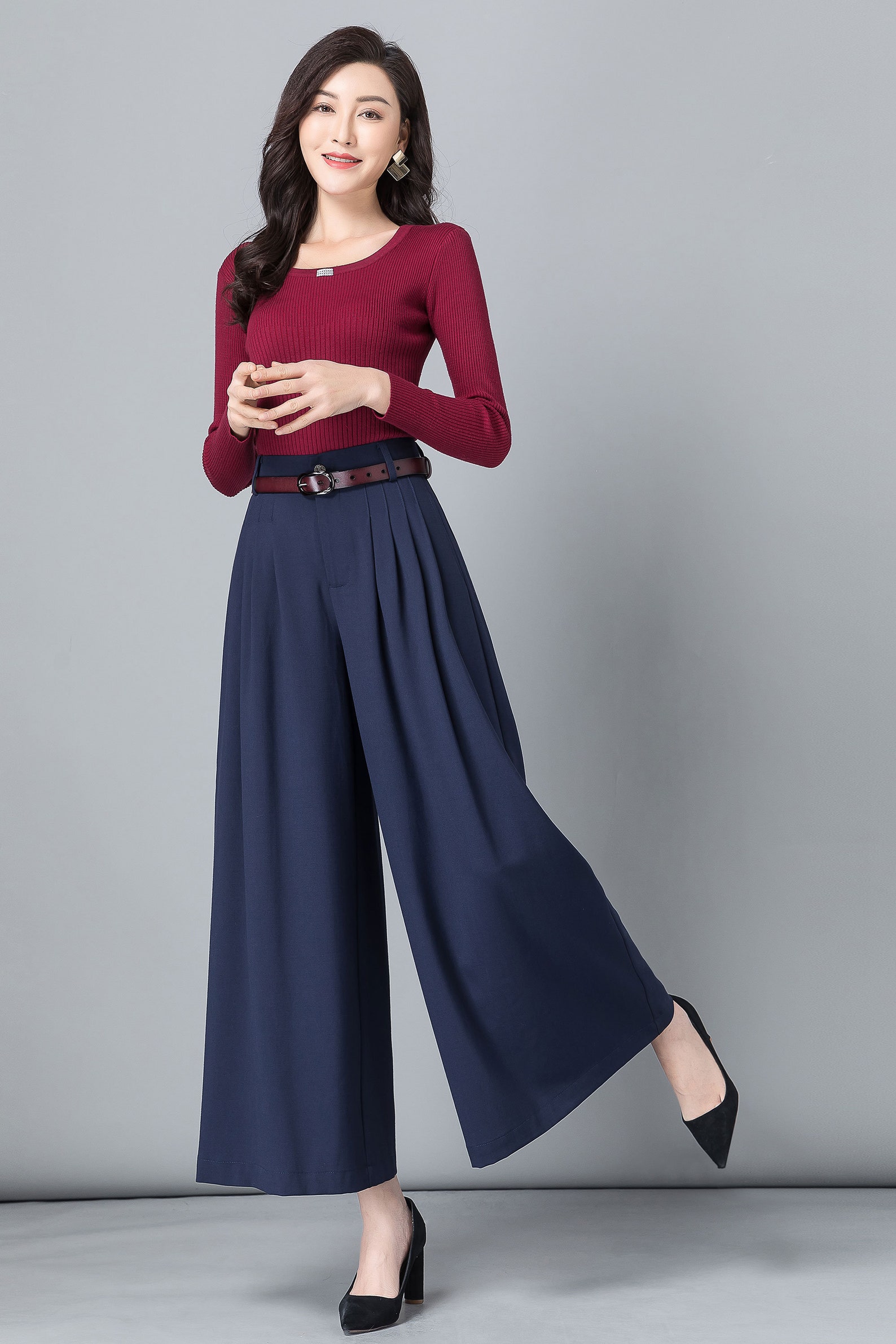 Women's Pleated High Waisted Wide Leg Pants Belted - Etsy
