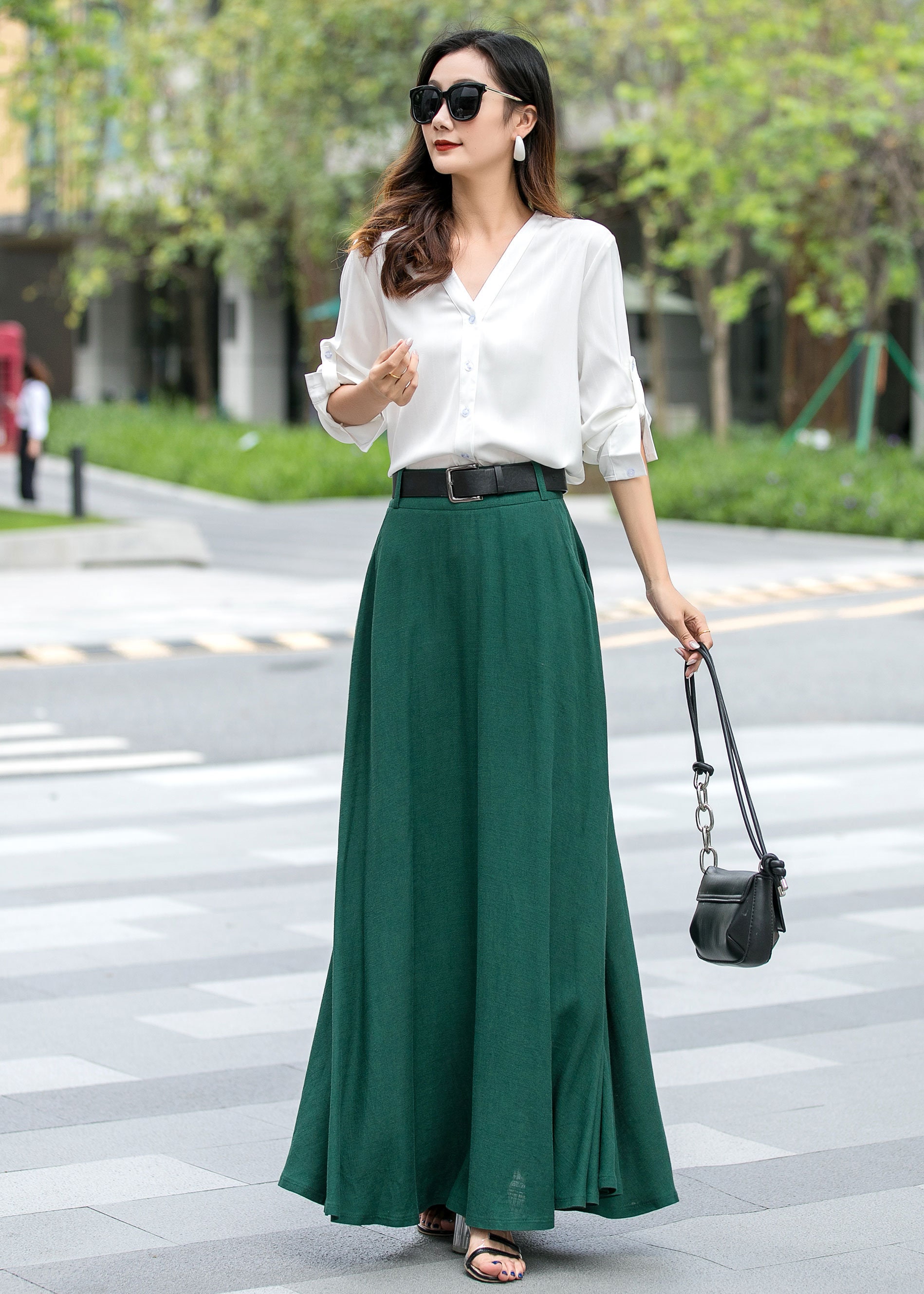 Linen Skirt, Womens Long Linen Maxi Skirt, High Waisted Flared Full ...