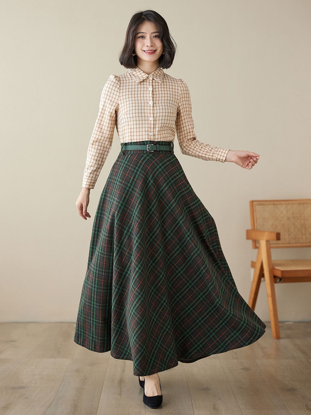 Wool Skirt, Long Wool Plaid Skirt, Maxi Wool Skirt, Swing Wool Skirt ...