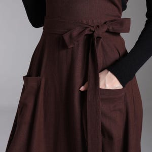 Linen Pinafore, Linen Pinafore Dress, Brown Linen Midi Dress, Women's ...