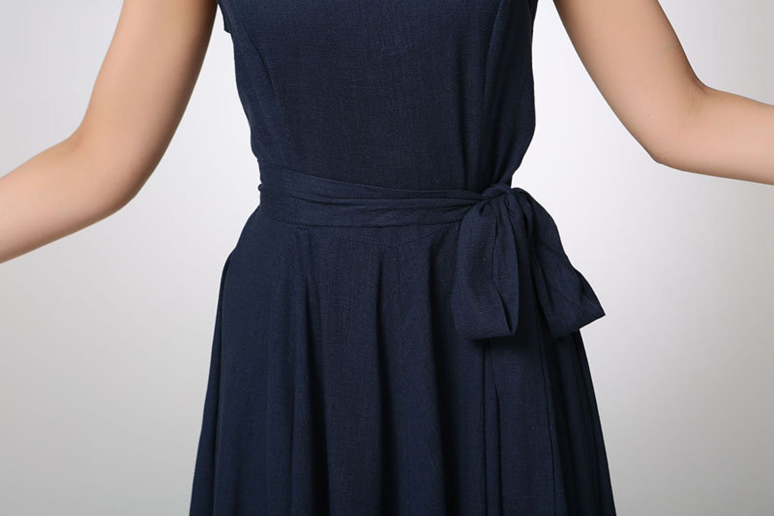Vintage Fit And Flare Midi Dress Off Shoulder Dress Navy Blue Etsy