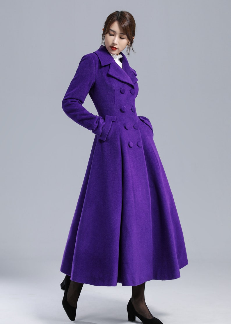 Vintage Inspired Purple Wool Trench Coat Women, Princess Coat, Notched ...