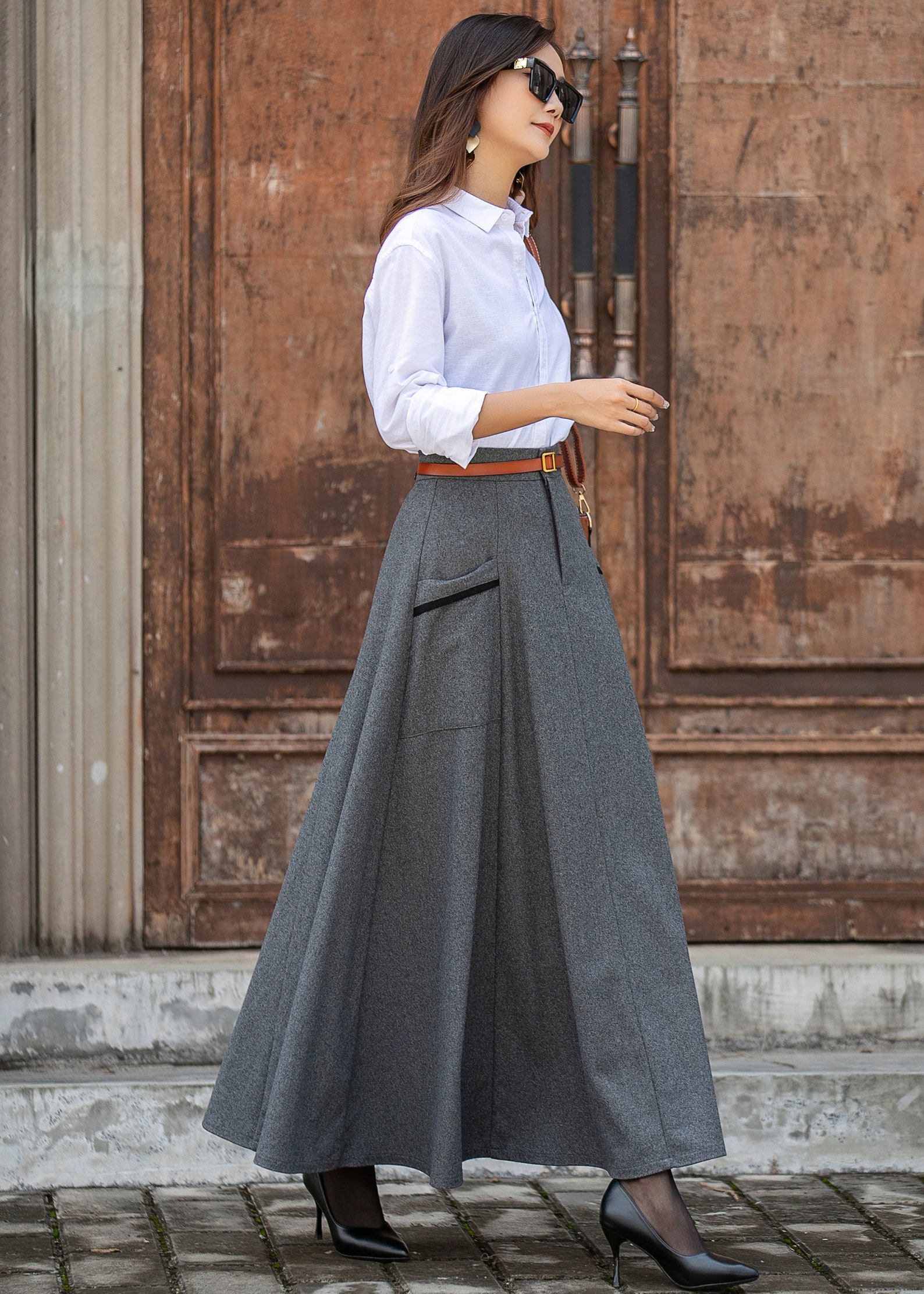 Long Wool Skirt A Line Wool Maxi Skirt Wool Skirt Women Etsy