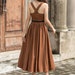 Brown Midi Pinafore Dress, Button up Dress, Women's Summer Pleated Fit ...
