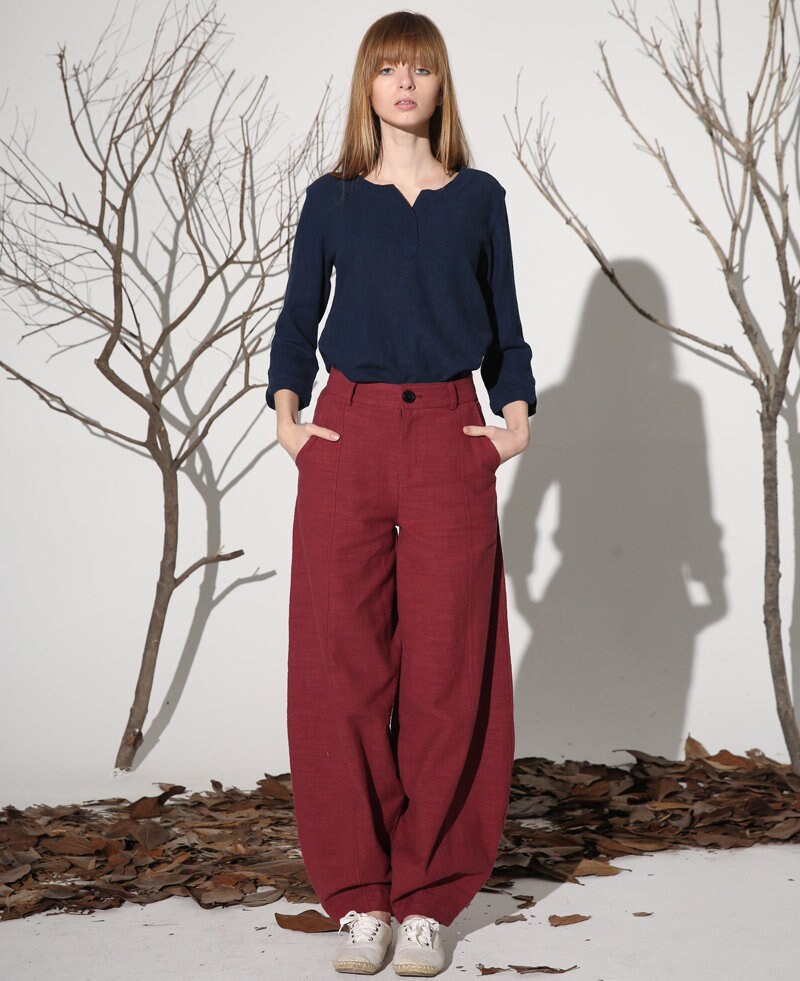 Red Linen Pants Women Linen Pants Womens Pants With Pockets - Etsy
