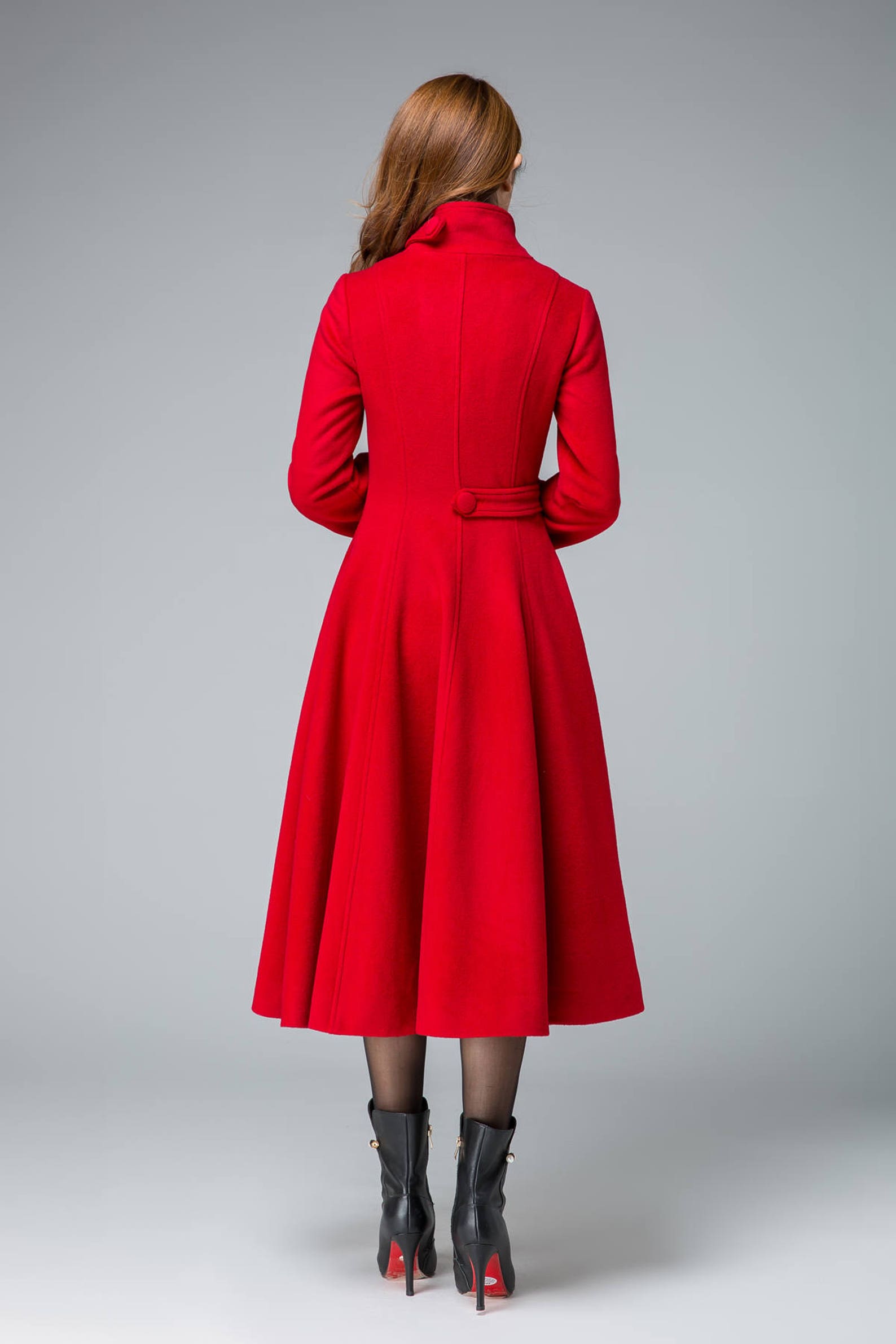 Red Coat, Wool Coat, Winter Coat, Warm Coat, Fit and Flare Coat, Long ...
