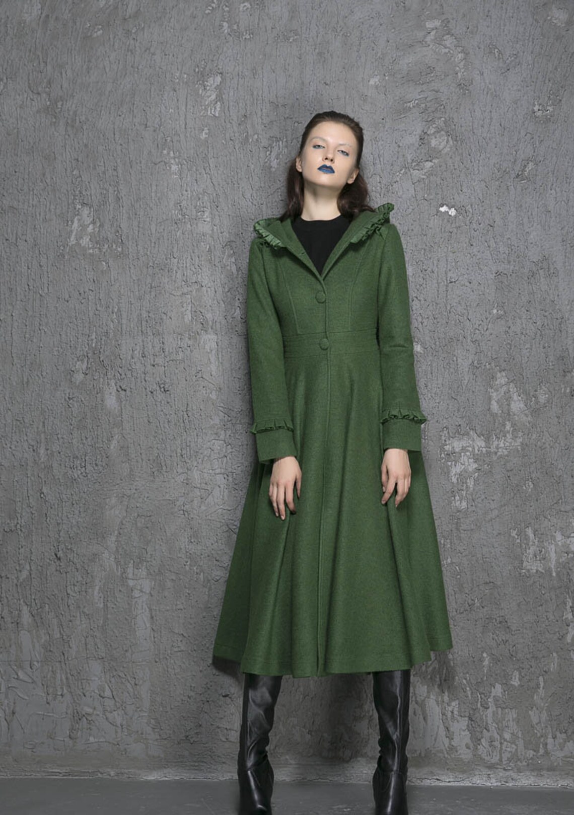 1950s Vintage Inspired Green Wool Swing Coat With Full Sweep Etsy
