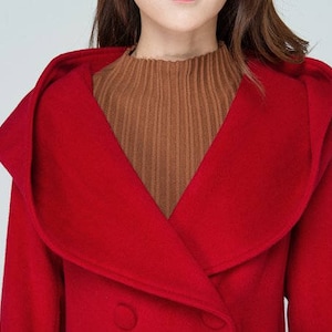 Red Long Wrap Wool Coat, Hooded Wool Coat, Long Trench Coat, Winter ...