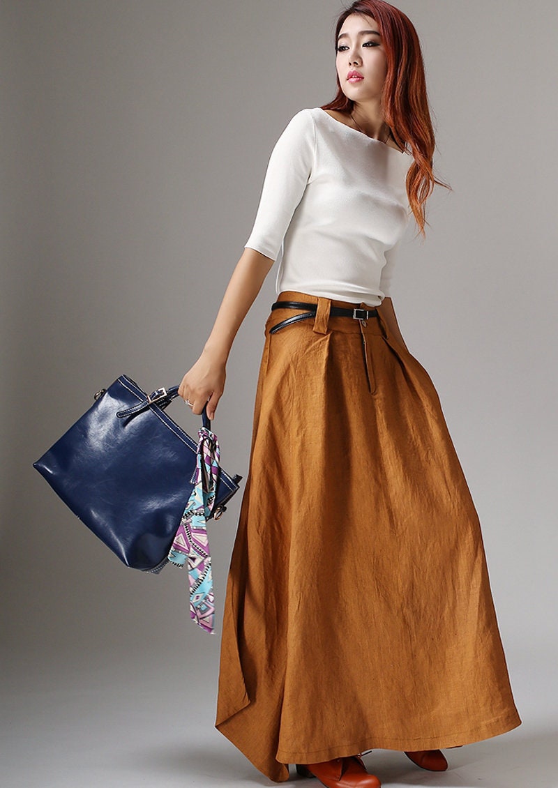 Linnen rok lange maxi rok gele rok hippie rok zakrokken | Etsy