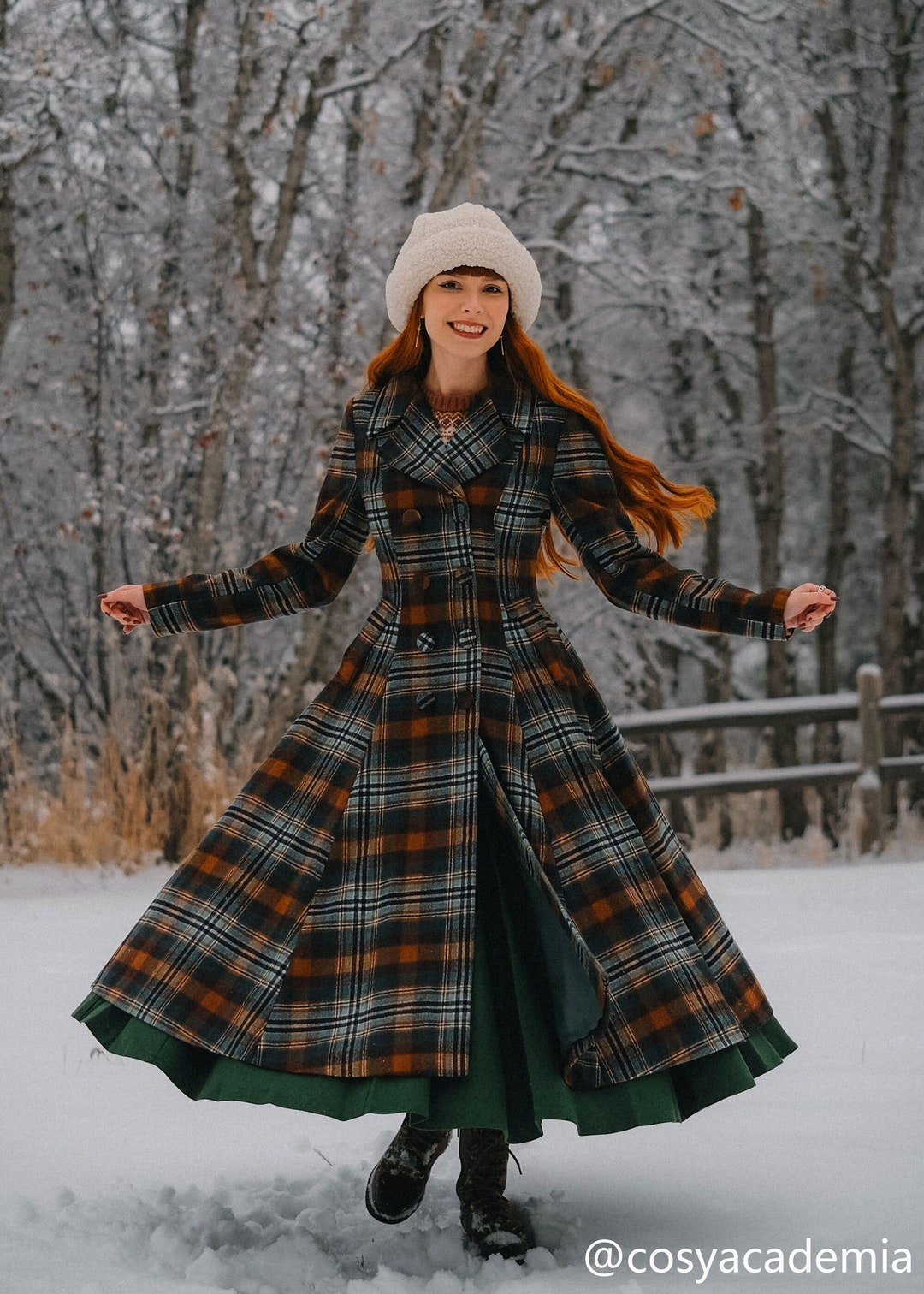Wool Coat, Long Plaid Wool Coat, Wool Coat Women, A Line Wool Coat, Fit ...