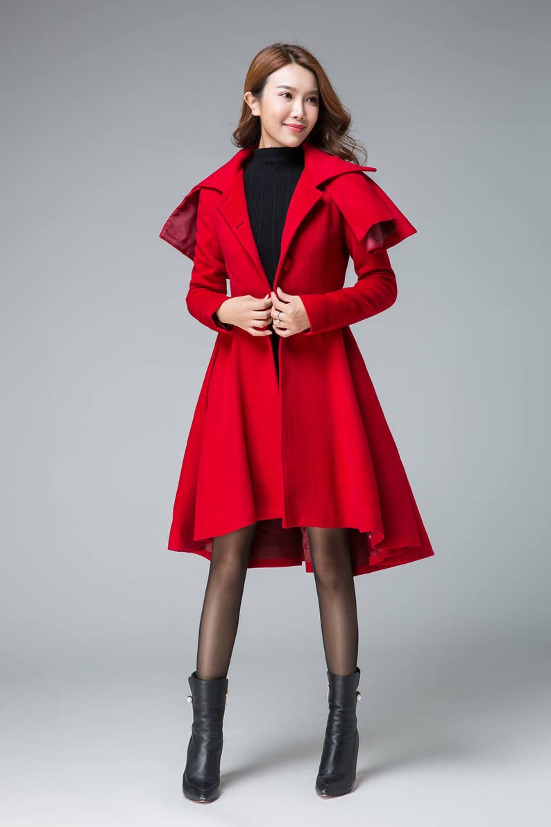 Wool Coat, Wool Cape Coat, Winter Coats, Red Coat, High Low Coat ...