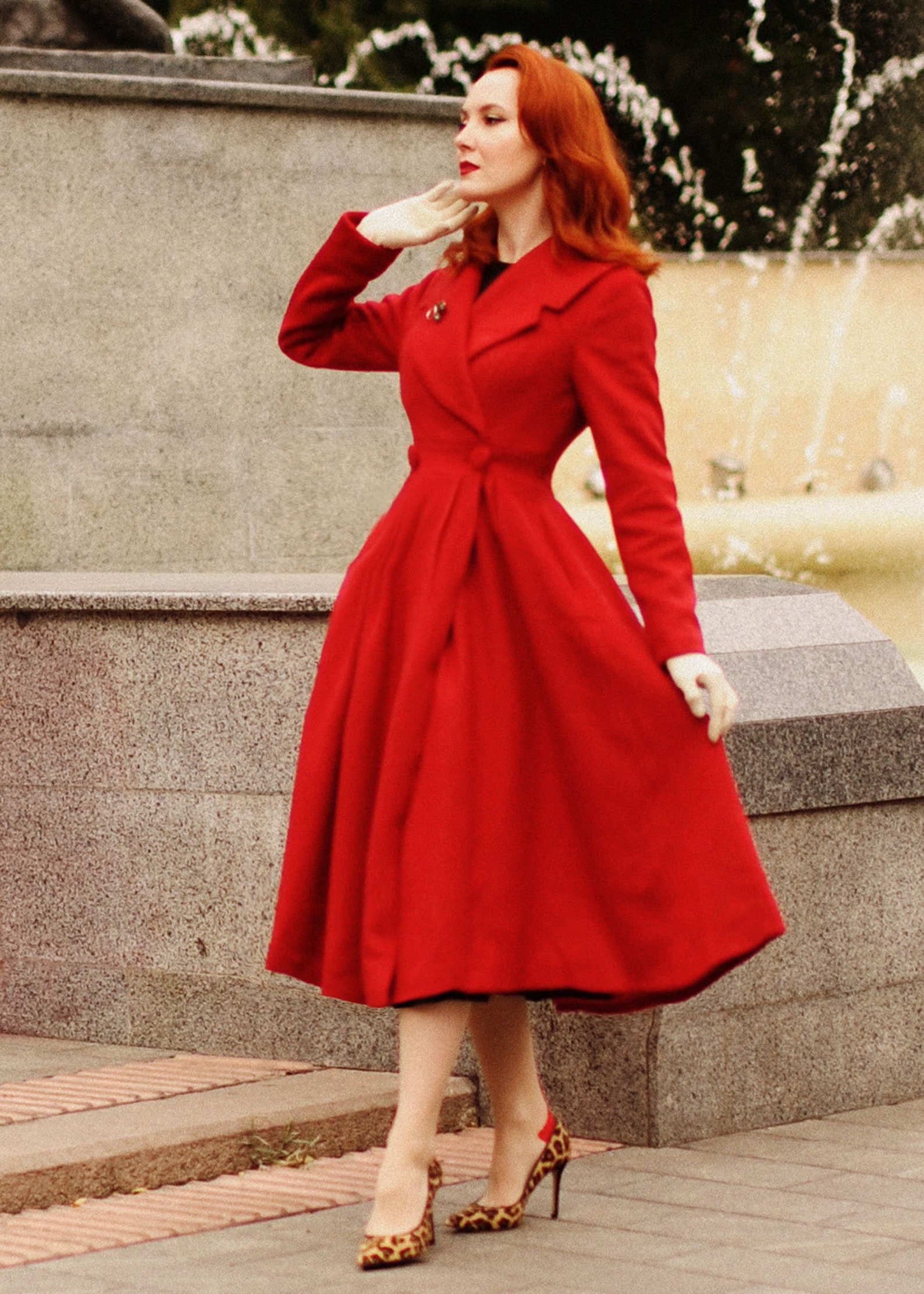 1950s Vintage Inspired Swing Coat, Red Long Princess Wool Coat, Retro ...
