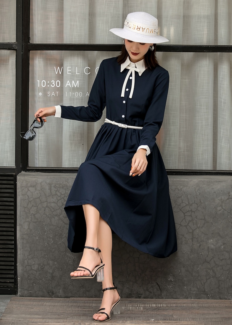 Button up Shirt Dress Summer Fall Navy Formal Button up Midi - Etsy