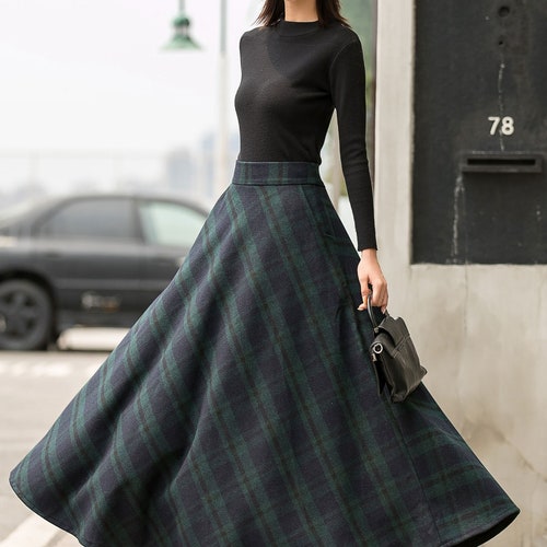 Vintage Inspired Long Wool Plaid Skirt Blue A Line Maxi Skirt - Etsy