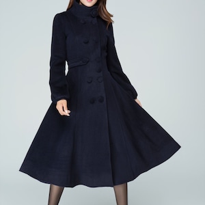 Navy blue coat wool coat warm winter coat midi coat womens | Etsy