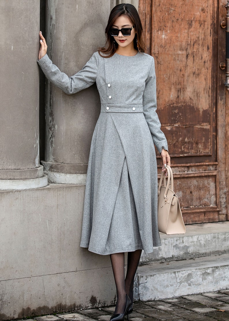 Wool Dress Gray Wool Midi Dress Long Wool Dress A-line Wool - Etsy