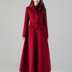 Red Long Winter Coat, Trench Coat, Maxi Wool Coat, Swing Wool Coat ...