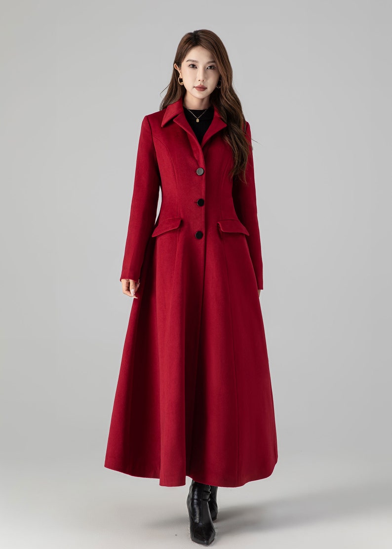 Red Long Winter Coat, Trench Coat, Maxi Wool Coat, Swing Wool Coat ...