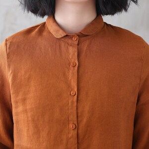 Orange Linen Shirt, Long Sleeve Linen Shirt, Linen Blouse, Women's ...