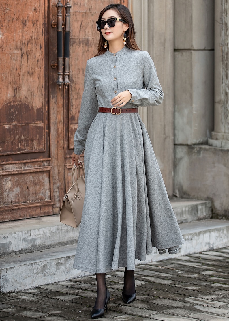 Long Sleeve Wool Dress Wool Shirt Dress Button-up Wool - Etsy