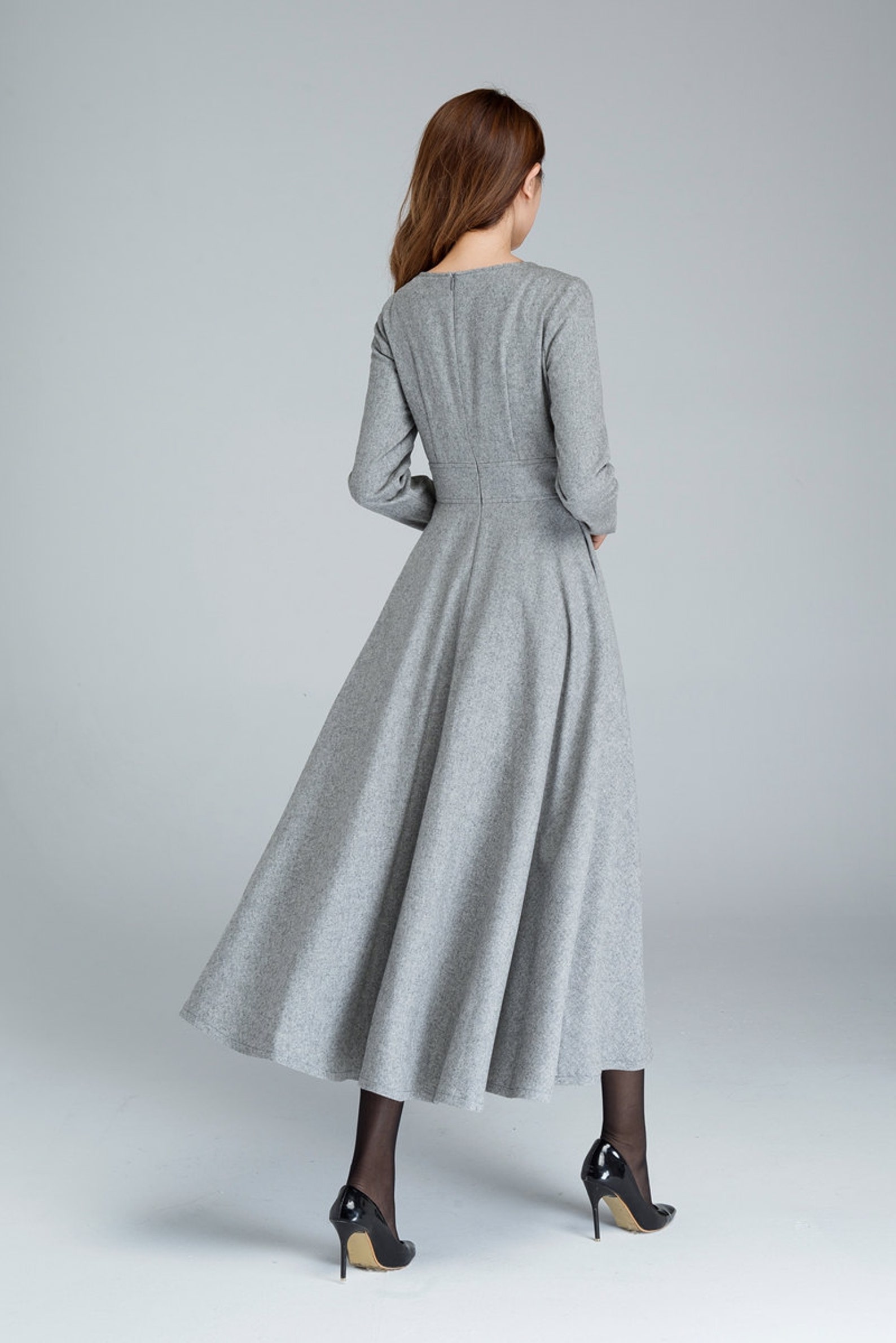 Long Sleeve Wool Dress Gray Dress Wool Dress Woman Dress Etsy Australia