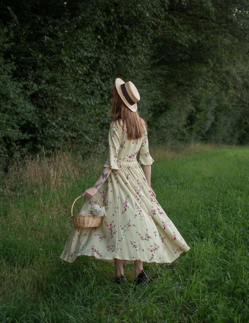 Vintage Inspired Floral Cottagecore Dress Long Linen Dress - Etsy