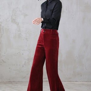 Red Corduroy Pants, Wide Leg Pants for Women, Long Pants, High Waist ...