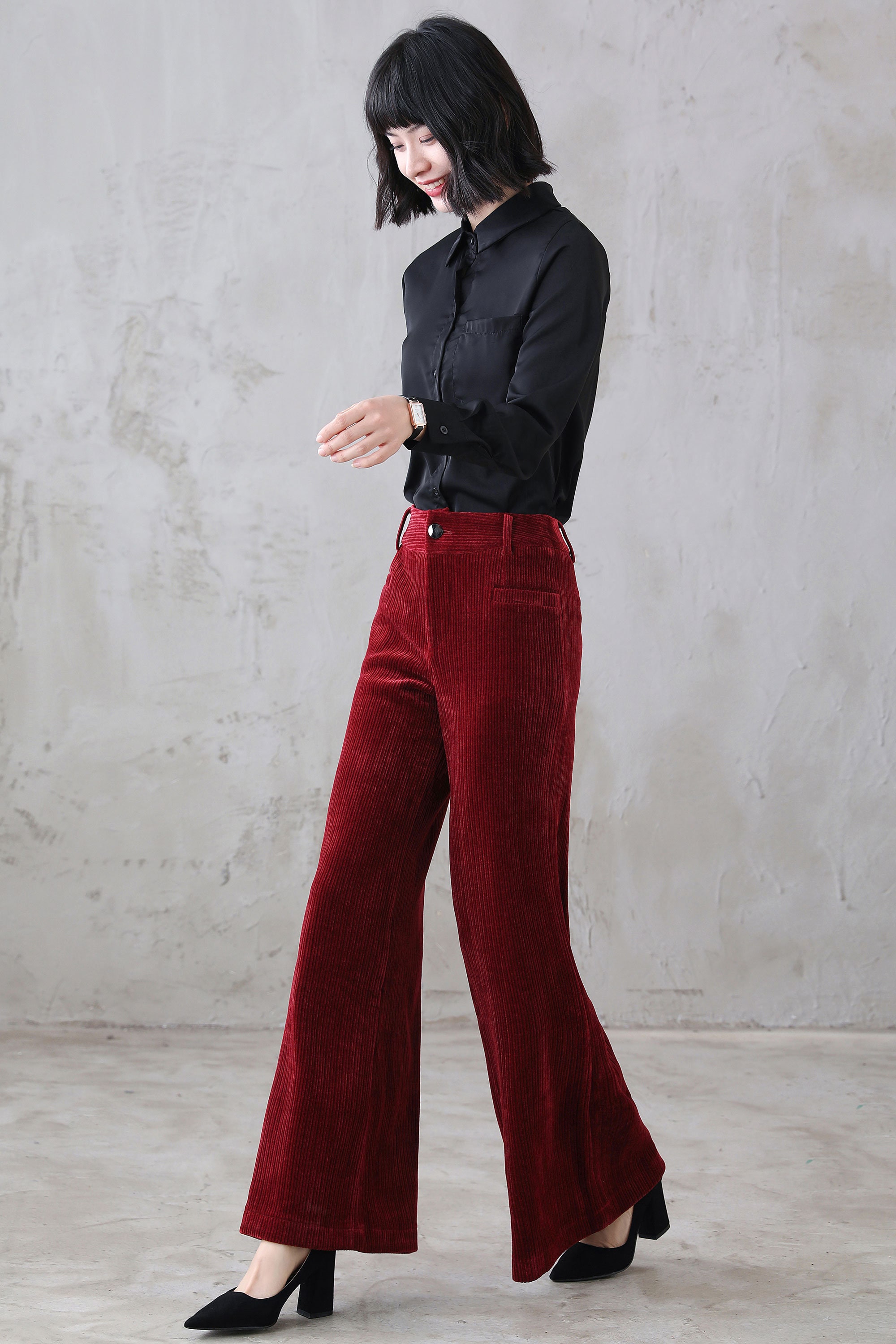 Red Corduroy Pants Wide Leg Pants for Women Long Pants High - Etsy