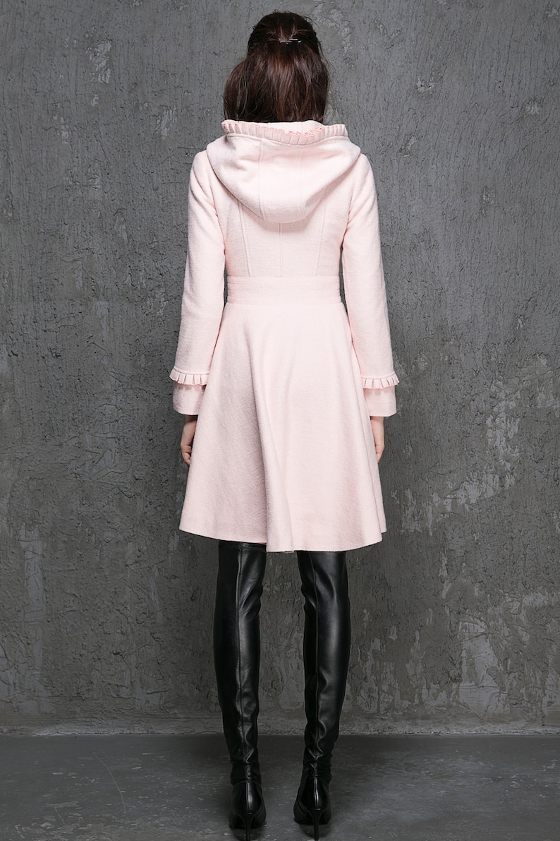 Hooded Swing Coat In Pink Hooded Wool Coat Womens Coats Etsy