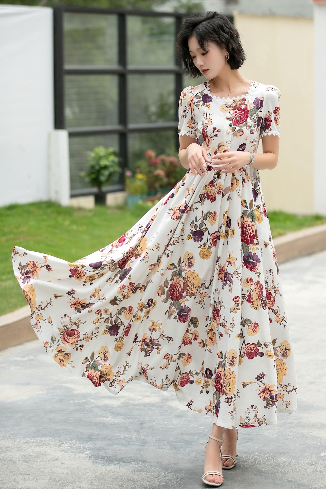 Family Gatherings Dress, Floral Linen Maxi Dress, Modest Linen Dress ...